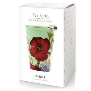 Tea Forte Jubilee KATI Steeping Cup, Ceramic Tea Infuser Cup with Lid & Stainless Steel Loose Leaf Tea Infuser