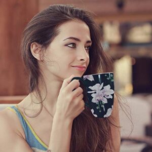 immaculife Tea Cup with Infuser and Lid for Steeping Loose Leaf Tea Bag Coffee Milk Women Office Home Gift 16oz Navy Floral Print