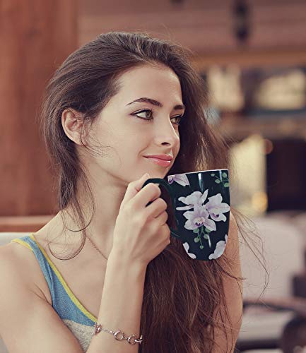 immaculife Tea Cup with Infuser and Lid for Steeping Loose Leaf Tea Bag Coffee Milk Women Office Home Gift 16oz Navy Floral Print