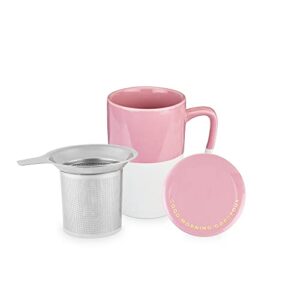 Pinky Up Delia Ceramic Tea Mug and Loose Leaf Tea Infuser, Loose Leaf Tea Accessories, Tea Tumbler Cup, Pink, 18 oz.