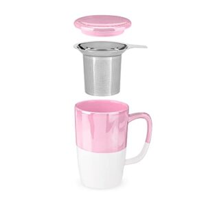 Pinky Up Delia Ceramic Tea Mug and Loose Leaf Tea Infuser, Loose Leaf Tea Accessories, Tea Tumbler Cup, Pink, 18 oz.