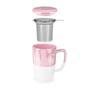 Pinky Up Delia Ceramic Tea Mug and Loose Leaf Tea Infuser, Loose Leaf Tea Accessories, Tea Tumbler Cup, Pink, 18 oz.