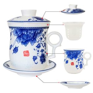 tea talent porcelain tea cup with infuser lid and saucer sets - chinese jingdezhen ceramics coffee mug teacup loose leaf tea brewing system for home office