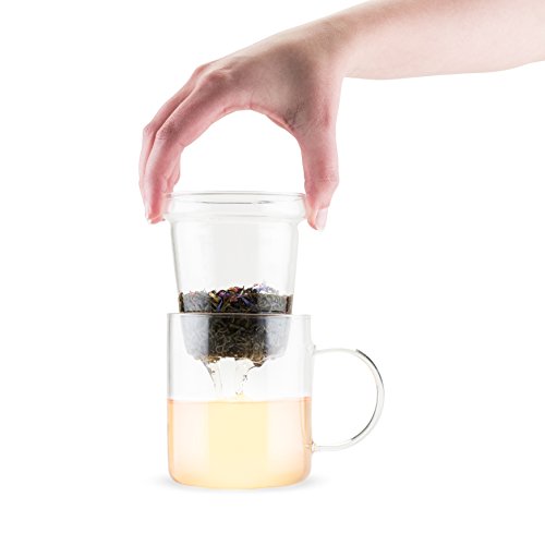 Pinky Up Blake Tea Cup with Infuser and Lid - Holds 12 ozGlass Tea Infuser Mug for Loose Leaf Tea - 12oz 3pc Set of 1