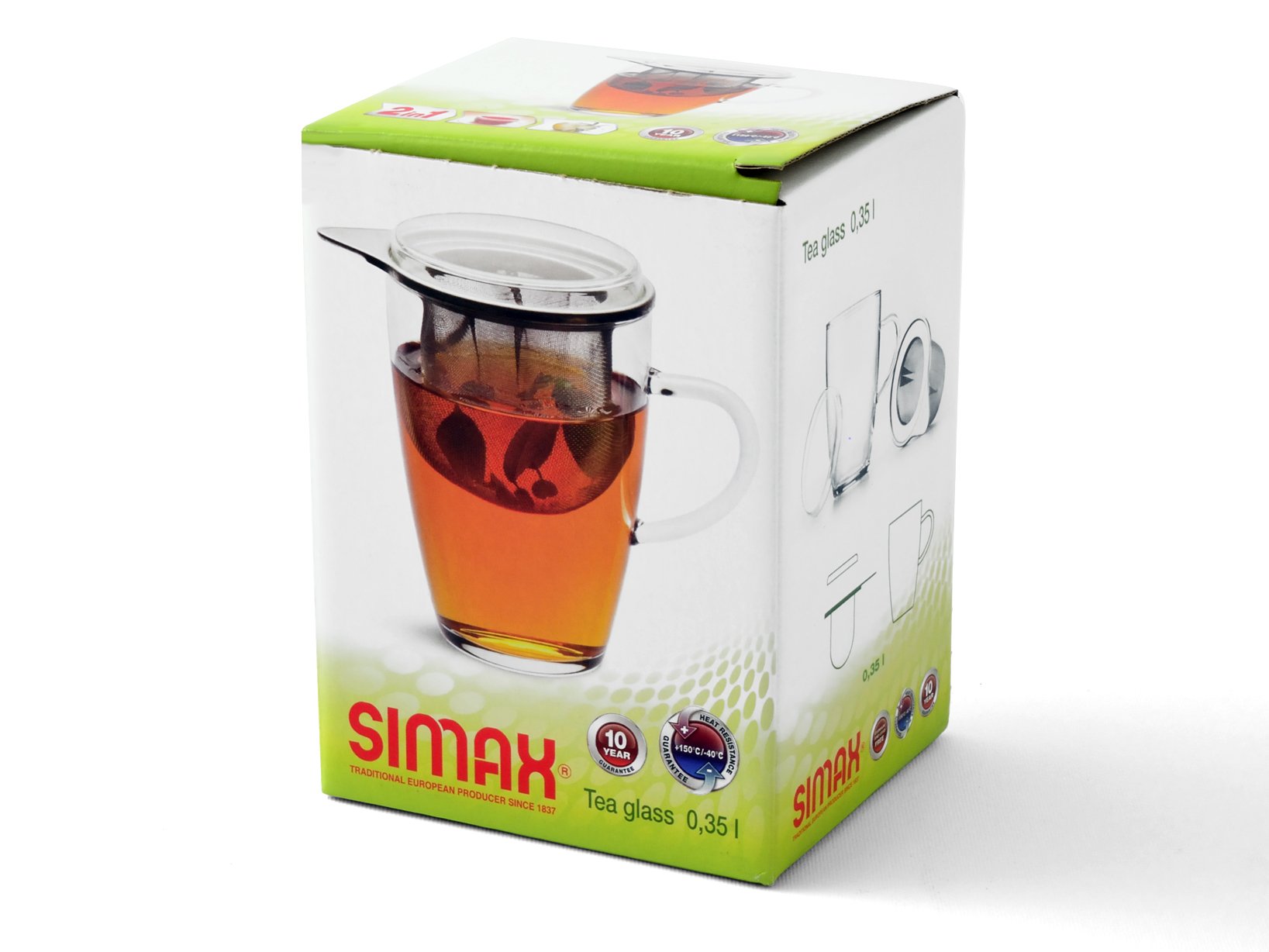 Simax Glassware Lyra Tea Cup/Glass with Strainer, 12-Ounce, 12 Ounce, Clear