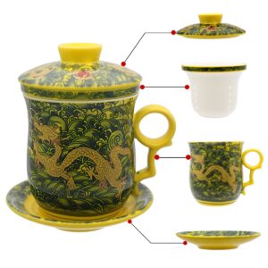 ameolela porcelain tea cup with infuser lid and saucer sets - chinese jingdezhen ceramics coffee mug teacup loose leaf tea brewing system for home office