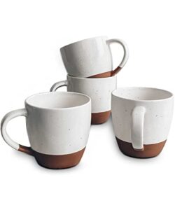 mora ceramic large latte mug set of 4, 16oz - microwavable, porcelain coffee cups with big handle - modern, boho, unique style for any kitchen. microwave safe stoneware - vanilla white