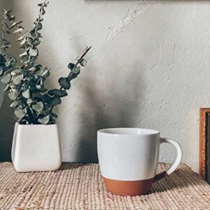 Mora Ceramic Large Latte Mug Set of 4, 16oz - Microwavable, Porcelain Coffee Cups With Big Handle - Modern, Boho, Unique Style For Any Kitchen. Microwave Safe Stoneware - Vanilla White