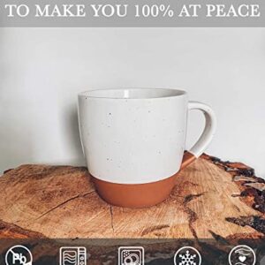 Mora Ceramic Large Latte Mug Set of 4, 16oz - Microwavable, Porcelain Coffee Cups With Big Handle - Modern, Boho, Unique Style For Any Kitchen. Microwave Safe Stoneware - Vanilla White