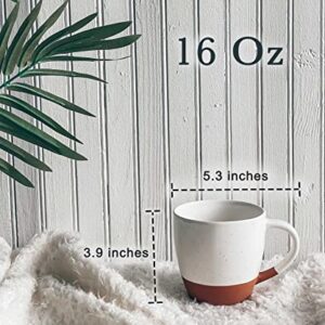 Mora Ceramic Large Latte Mug Set of 4, 16oz - Microwavable, Porcelain Coffee Cups With Big Handle - Modern, Boho, Unique Style For Any Kitchen. Microwave Safe Stoneware - Vanilla White