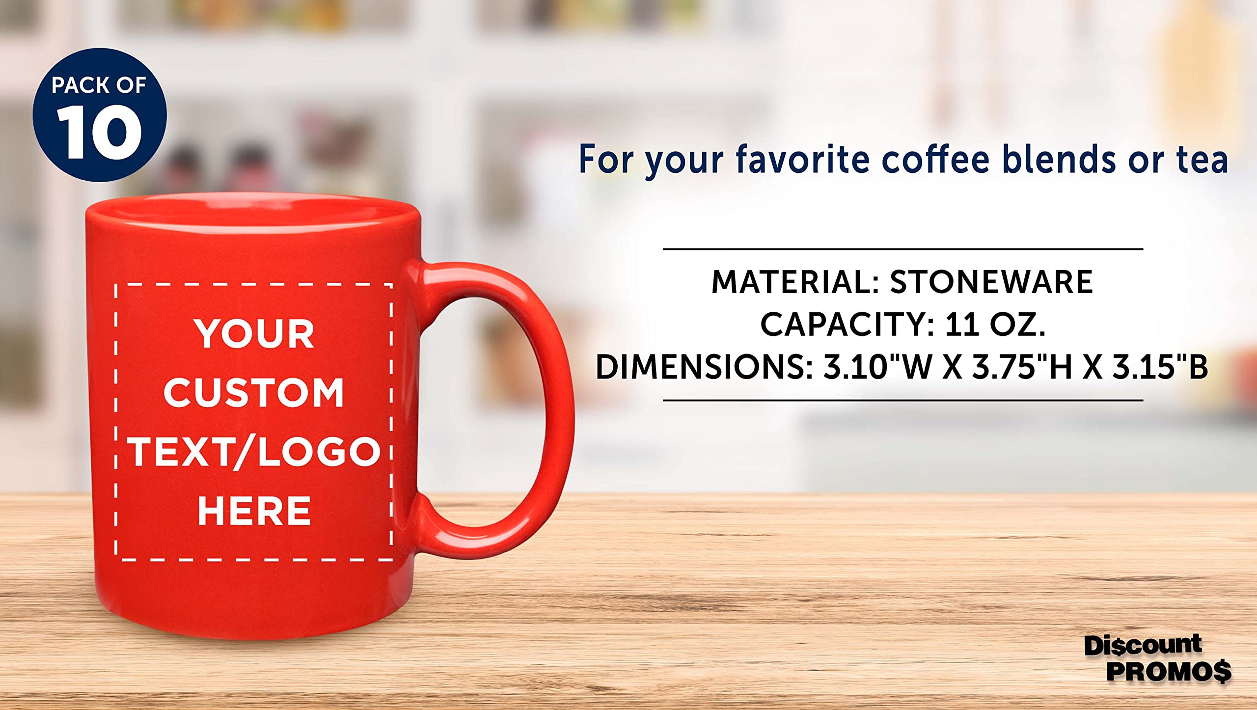 Custom Ceramic Coffee Mugs 11 oz. Set of 10, Personalized Bulk Pack - Coffee cup set, Iced coffee cup, Gaming mug - Red