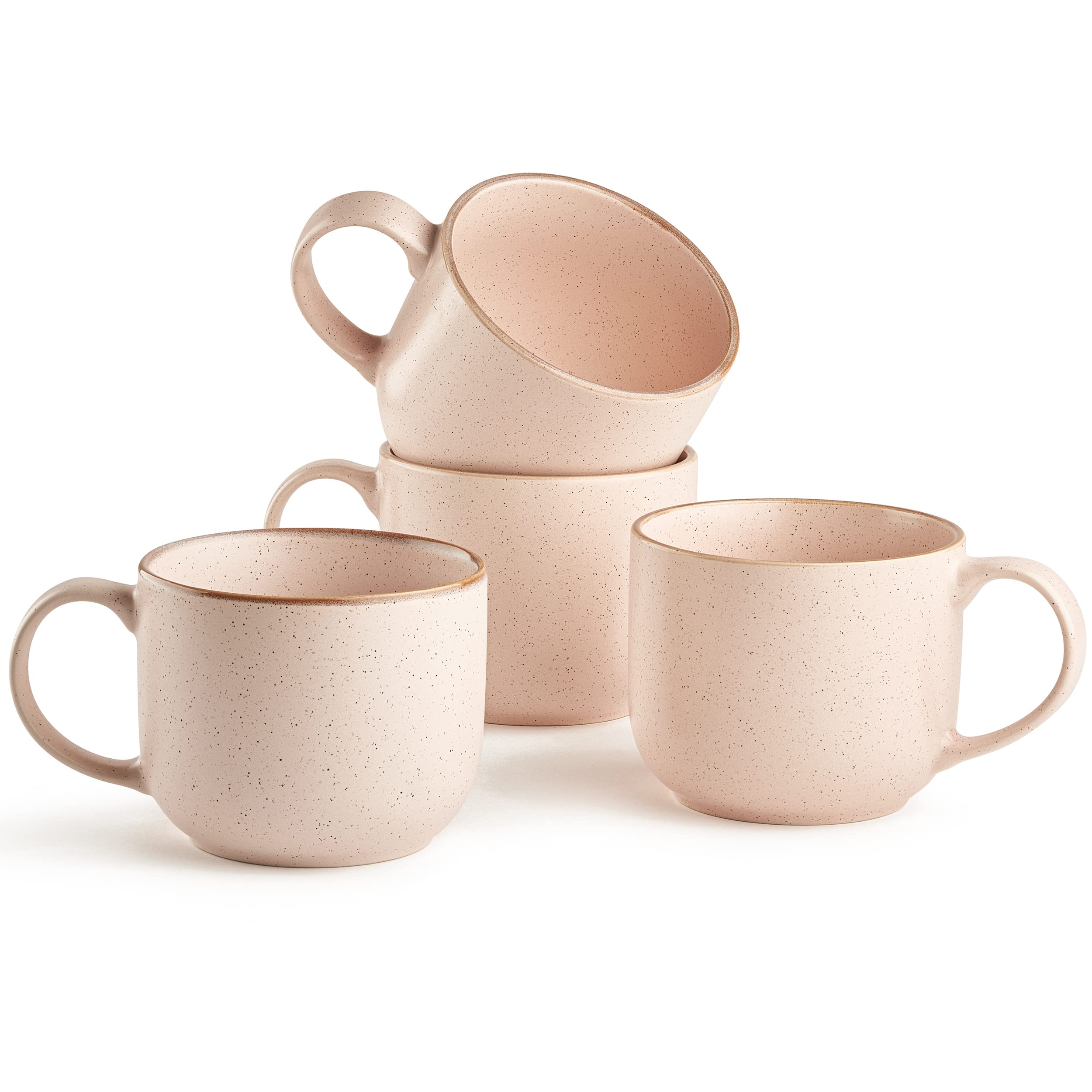 Maison Neuve 4-Piece Stoneware Mug Set, 16oz - Rosewater Pink, Microwave & Dishwasher Safe