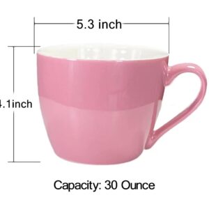 MECOWON 30 OZ Porcelain Coffee Mugs, Set of 2 Large Mugs for Soup, Cereal and Salad (pink)