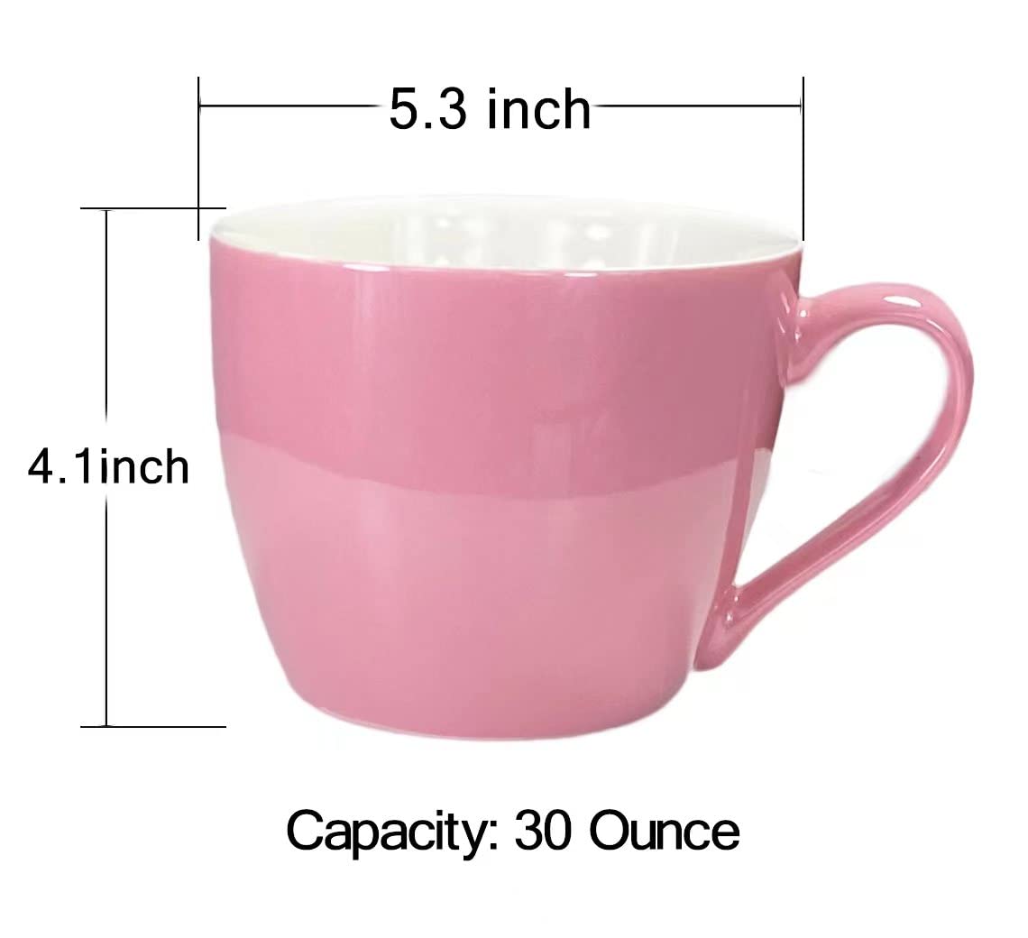 MECOWON 30 OZ Porcelain Coffee Mugs, Set of 2 Large Mugs for Soup, Cereal and Salad (pink)