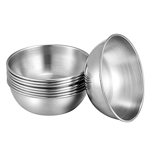 UPKOCH 8pcs Stainless Steel Sauce Dishes Dipping Bowls Round Seasoning Dish Saucer Appetizer Plates for Restaurant Home (Silver)