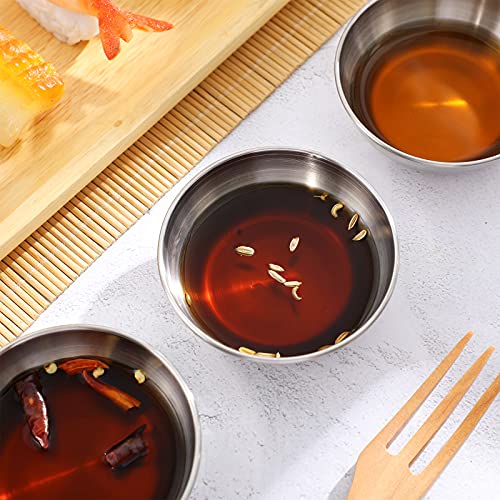 UPKOCH 8pcs Stainless Steel Sauce Dishes Dipping Bowls Round Seasoning Dish Saucer Appetizer Plates for Restaurant Home (Silver)