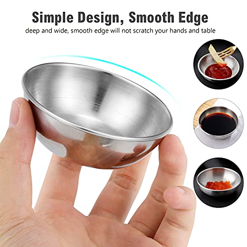 UPKOCH 8pcs Stainless Steel Sauce Dishes Dipping Bowls Round Seasoning Dish Saucer Appetizer Plates for Restaurant Home (Silver)