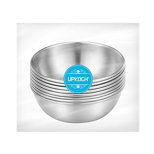 UPKOCH 8pcs Stainless Steel Sauce Dishes Dipping Bowls Round Seasoning Dish Saucer Appetizer Plates for Restaurant Home (Silver)