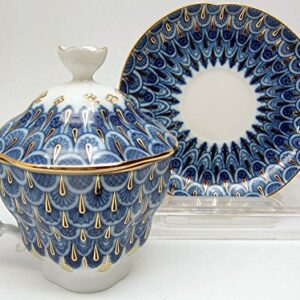 Lomonosov Porcelain Tea Maker Forget-me-not Tea Cup with Lid and Saucer