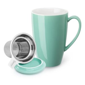 Sweese 14 OZ Porcelain Tea Mug with Infuser and Lid, Loose Leaf Tea Cup, Gifts for Tea Lover, Mint Green - 207.109