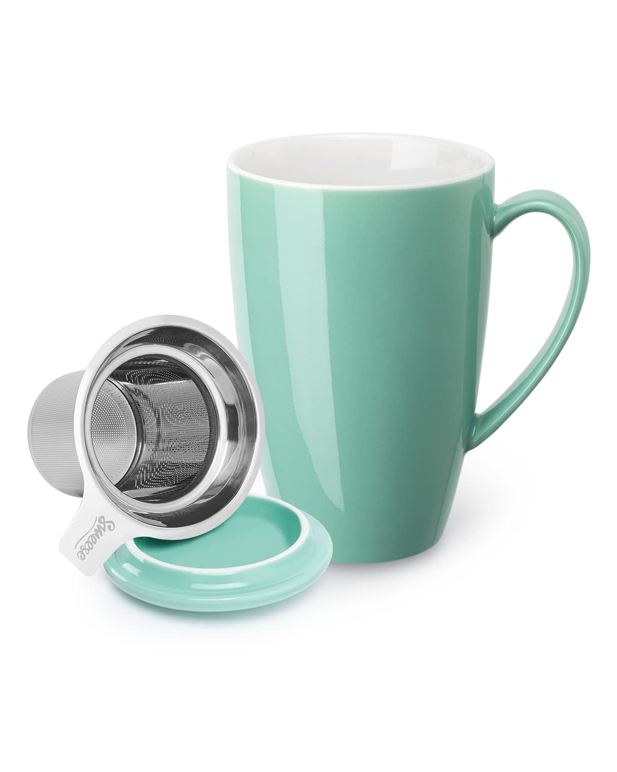 Sweese 14 OZ Porcelain Tea Mug with Infuser and Lid, Loose Leaf Tea Cup, Gifts for Tea Lover, Mint Green - 207.109