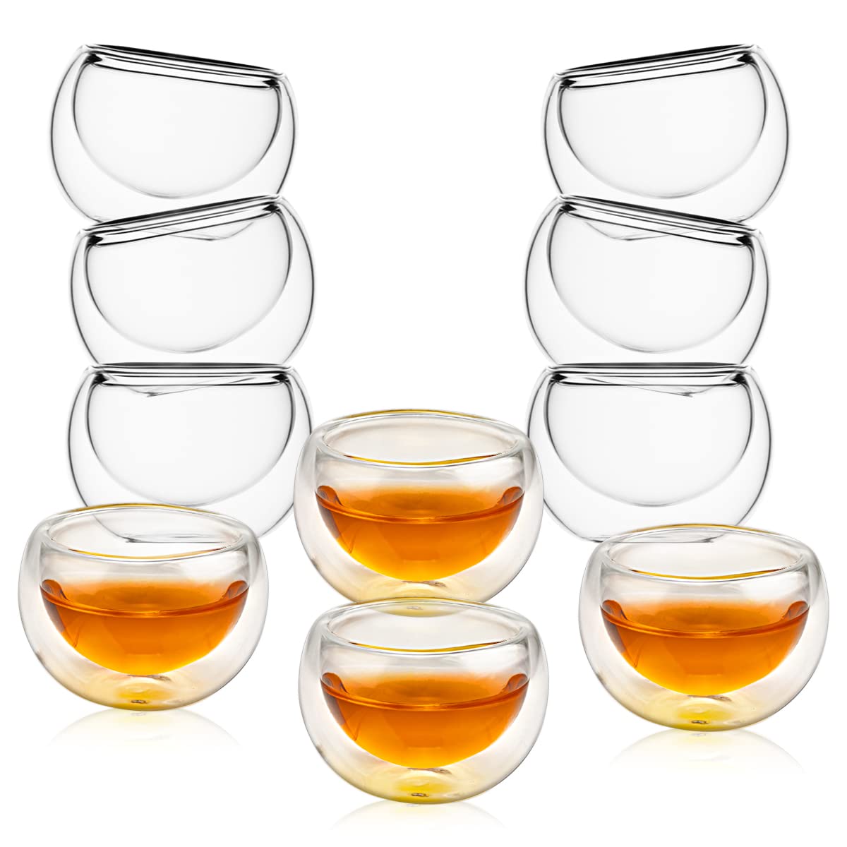 Luxtea Double-walled Borosilicate Teacup Glass Heat-resisting Tea Cup Hold 2 Oz, Set of 10