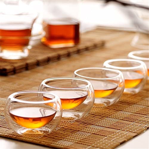 Luxtea Double-walled Borosilicate Teacup Glass Heat-resisting Tea Cup Hold 2 Oz, Set of 10