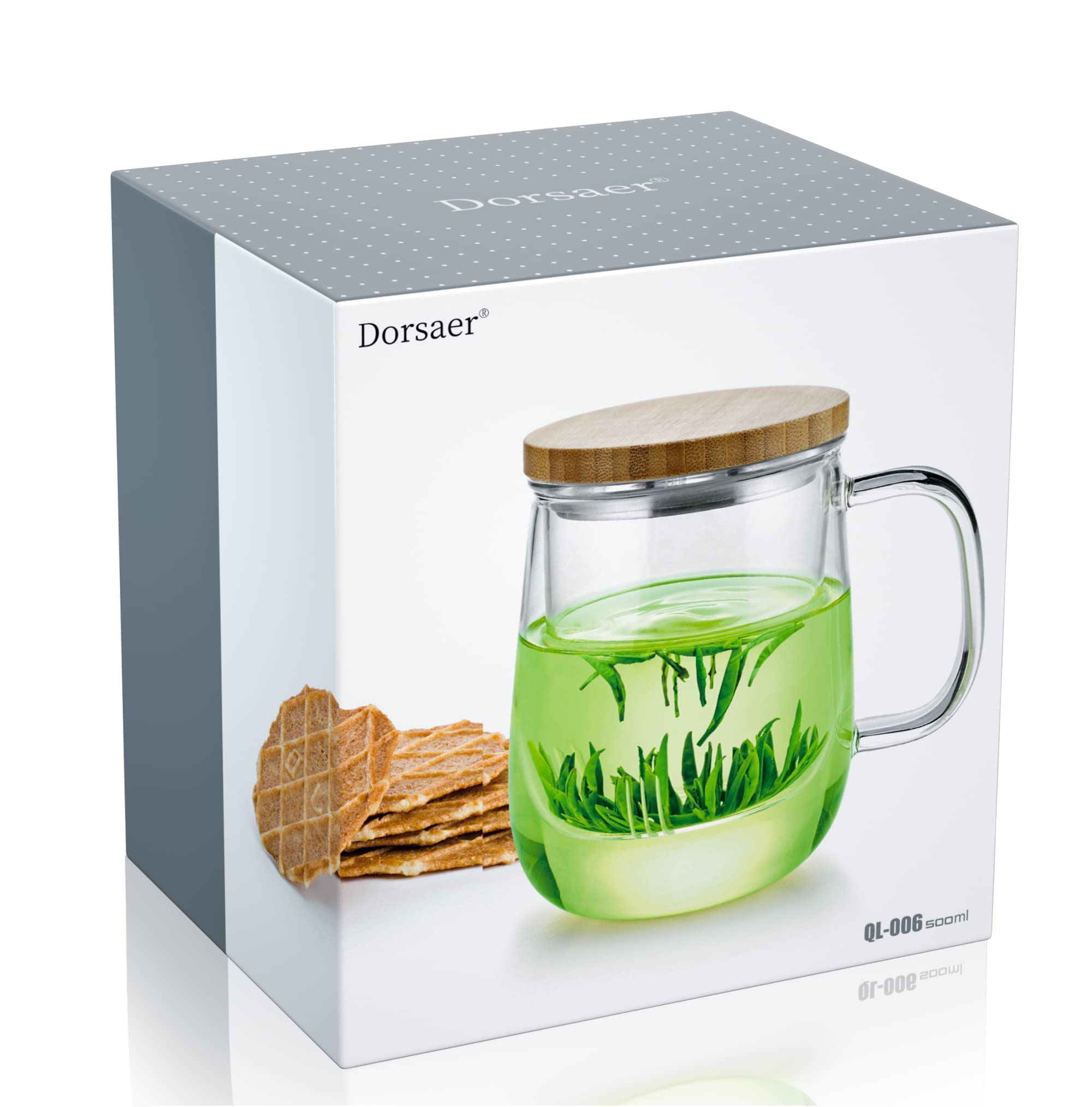 Dorsaer Glass Tea Mugs - 16.9oz Glass Tea Cup with Infuser and Lid for Tea Steeping at Home and Office. Larger Glass Tea Cups, Clear Glass Tea mugs with infuser and lid