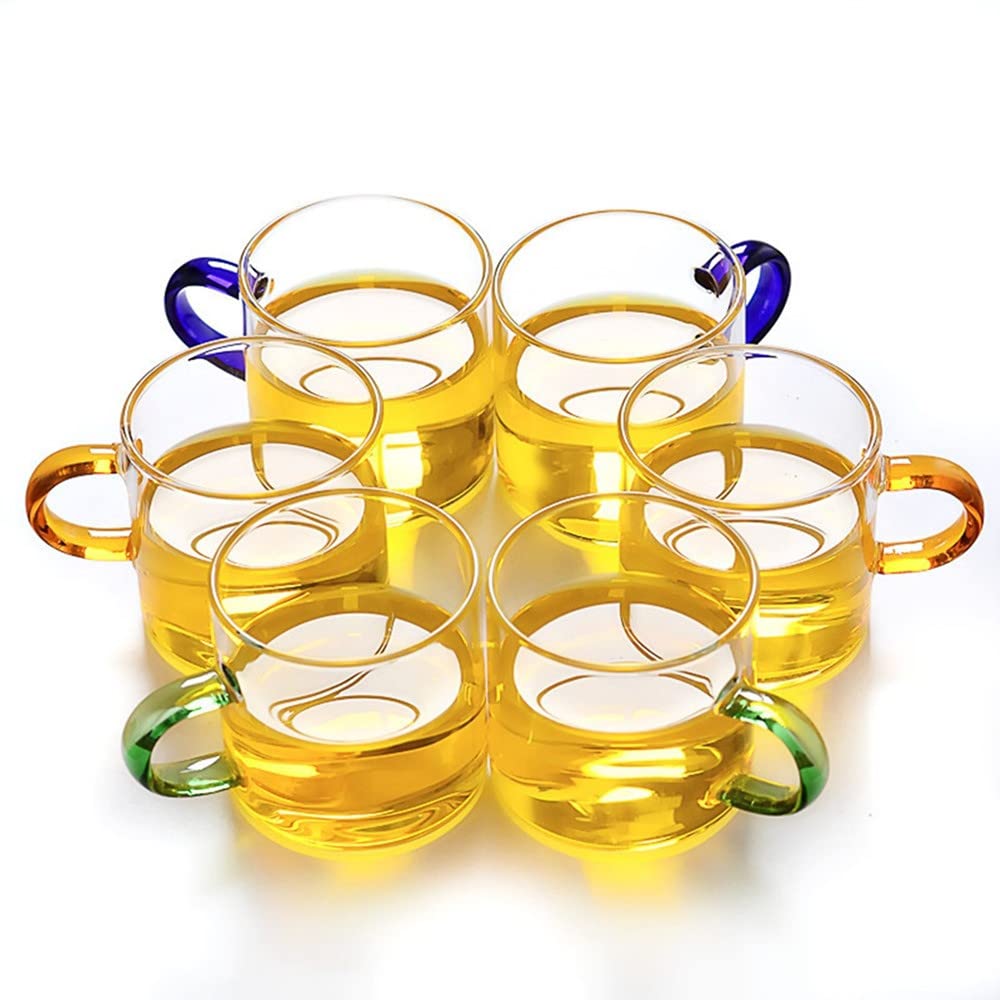 XIYUAN Clear Glass Coffee Mugs Set of 6，Small glass mugs with handles, Borosilicate Glass Coffee Cups Drinking GlassesPremium Glass Tea Cup set，for Latte, Mocha, Cappuccino, Tea and Juice