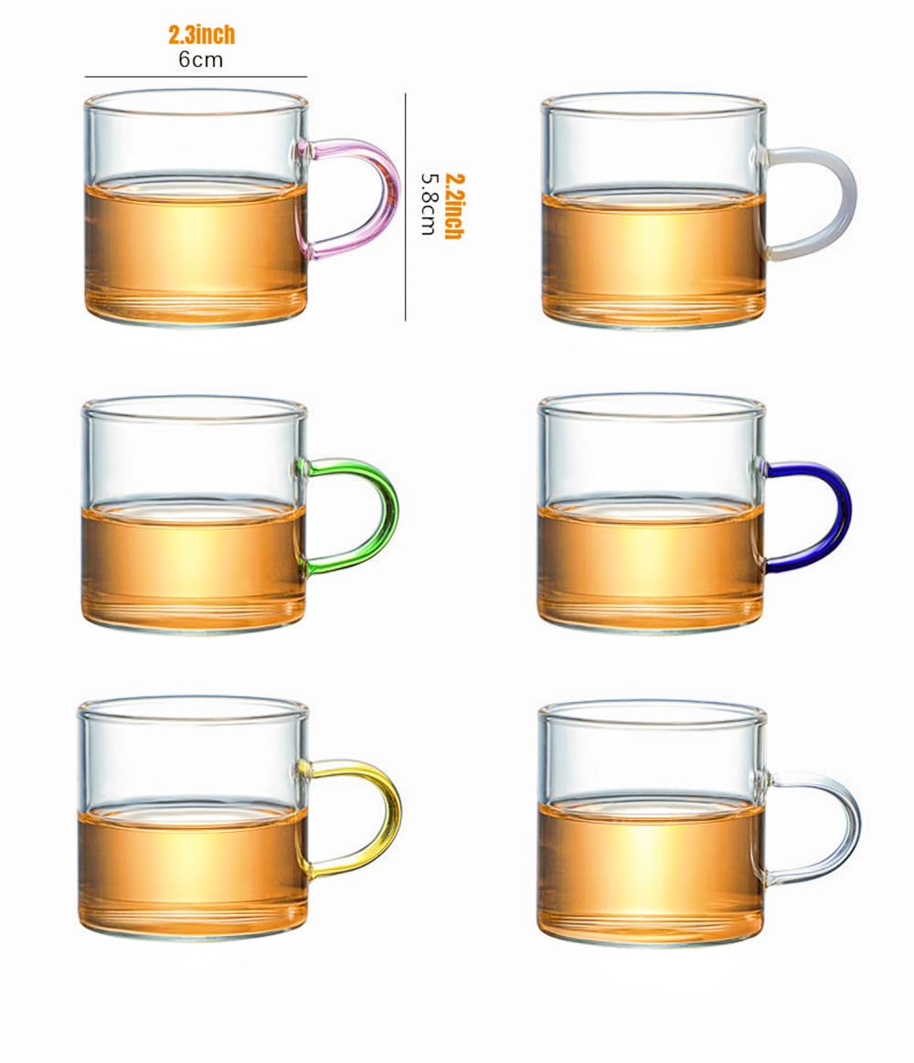 XIYUAN Clear Glass Coffee Mugs Set of 6，Small glass mugs with handles, Borosilicate Glass Coffee Cups Drinking GlassesPremium Glass Tea Cup set，for Latte, Mocha, Cappuccino, Tea and Juice