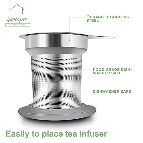 Sweejar Porcelain Tea Mug with Infuser and Lid,Teaware with Filter, Loose Leaf Tea Cup Steeper Maker, 16 Fl Oz for Tea/Coffee/Milk/Women/Office/Home/Gift (Turquoise)