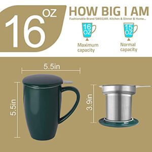 Sweejar Porcelain Tea Mug with Infuser and Lid,Teaware with Filter, Loose Leaf Tea Cup Steeper Maker, 16 Fl Oz for Tea/Coffee/Milk/Women/Office/Home/Gift (Turquoise)