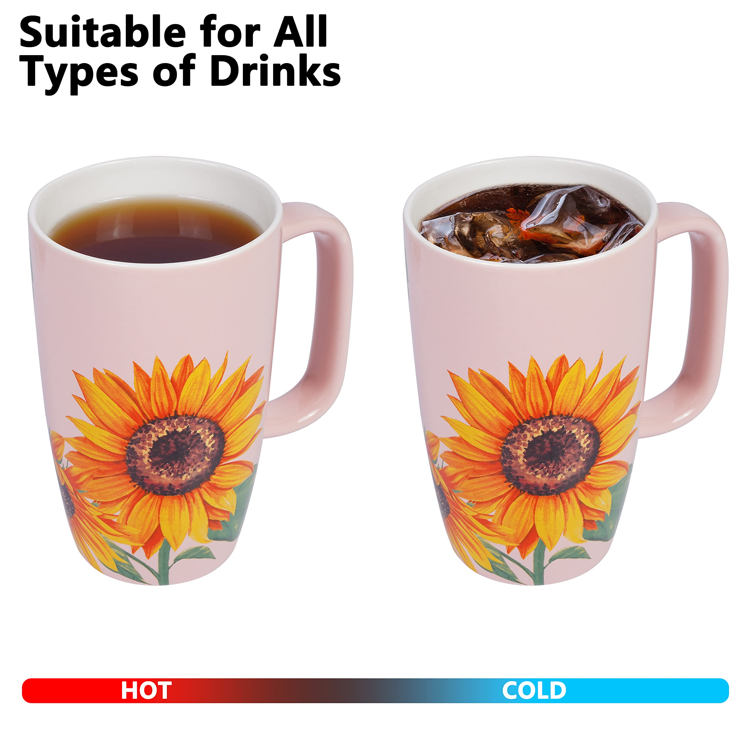 Sunddo Ceramic Tea Cup with Infuser and Lid Sunflower Coffee Mug Gifts for Women Mom Teacher Wife Friends Valentines Day Christmas Mothers Day