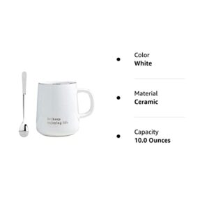 Ceramic Mug Birthday Gifts for Women China Tea Cups with Spoon Coffee Cup Suitable for Making Tea,Cold Drinks,Hot Drinks,Coffee,Etc(White,14.5oz)