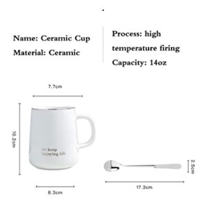 Ceramic Mug Birthday Gifts for Women China Tea Cups with Spoon Coffee Cup Suitable for Making Tea,Cold Drinks,Hot Drinks,Coffee,Etc(White,14.5oz)