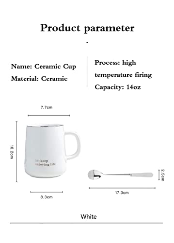 Ceramic Mug Birthday Gifts for Women China Tea Cups with Spoon Coffee Cup Suitable for Making Tea,Cold Drinks,Hot Drinks,Coffee,Etc(White,14.5oz)