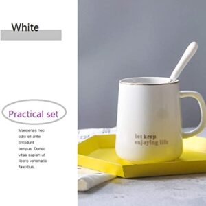 Ceramic Mug Birthday Gifts for Women China Tea Cups with Spoon Coffee Cup Suitable for Making Tea,Cold Drinks,Hot Drinks,Coffee,Etc(White,14.5oz)