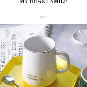 Ceramic Mug Birthday Gifts for Women China Tea Cups with Spoon Coffee Cup Suitable for Making Tea,Cold Drinks,Hot Drinks,Coffee,Etc(White,14.5oz)