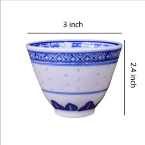 Woonsoon Chinese Handmade Kungfu Tea Cup 70 ml,Bone China Blue and White Tea Cups Set of 3,Ceramic Tea Mugs Without Handles,Best Gift