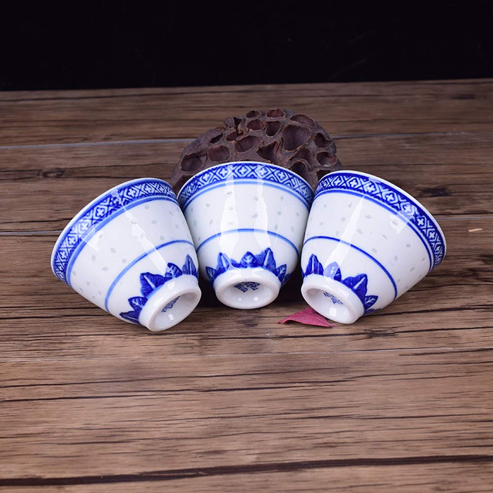 Woonsoon Chinese Handmade Kungfu Tea Cup 70 ml,Bone China Blue and White Tea Cups Set of 3,Ceramic Tea Mugs Without Handles,Best Gift