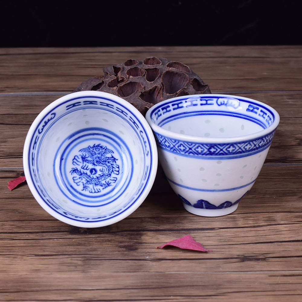 Woonsoon Chinese Handmade Kungfu Tea Cup 70 ml,Bone China Blue and White Tea Cups Set of 3,Ceramic Tea Mugs Without Handles,Best Gift