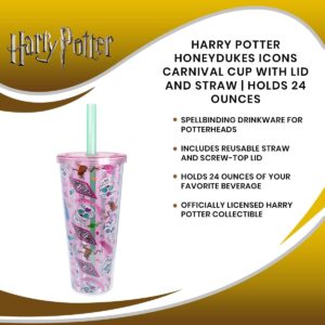 Silver Buffalo Harry Potter Honeydukes Icons Carnival Cup with Lid and Straw | Holds 24 Ounces