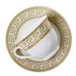 Euro Porcelain 12-Pc. 'Golden Greek Key' Tea Cup Coffee Set, Premium Bone China, 24K Gold-Plated, Complete Service for 6