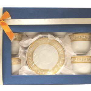 Euro Porcelain 12-Pc. 'Golden Greek Key' Tea Cup Coffee Set, Premium Bone China, 24K Gold-Plated, Complete Service for 6