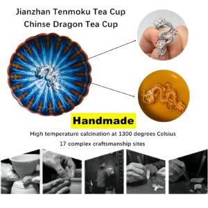 CmengAo Tenmokus Tea Cup Set, Handmade Jianzhan Tea Cup 3d Tenmoku Lotus Tea Cup, Beautiful Dragon Phoenix Tea Cup Set, Chinese Ceramic Kungfu Tea Cups Decorative Teacups