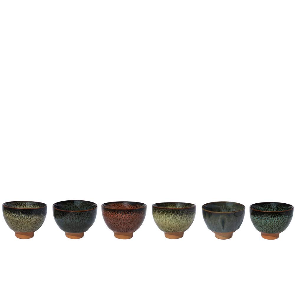 Mtoye 6PCS Handmade Chinese Small Ceramic Tea Set Sake Cups Set of 6，2.5oz 6 Colors Pottery Teacups