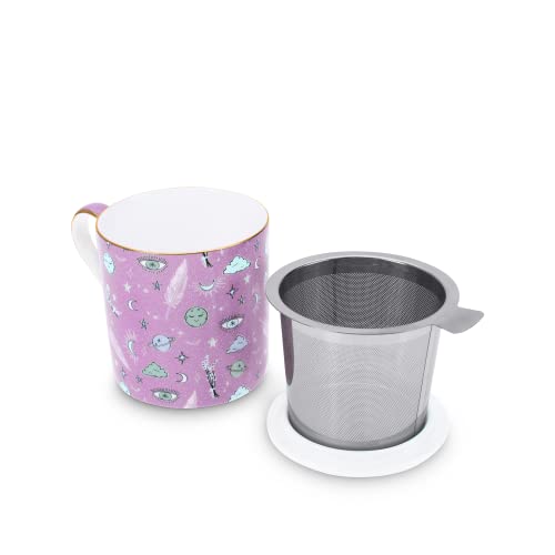 T2 Tea Iconic Fine Bone China Mug with Stainless Steel Infuser, Sleep Tight (400ml / 13.5floz), 400 milliliters, Pink (H210BC948)