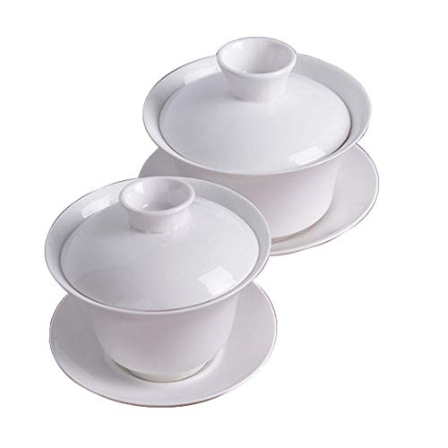 Liang baobao Gaiwan 2 Sets White Porcelain Teacups 110ml Tureen Sancai Cover Saucer for Loose tea Espresso