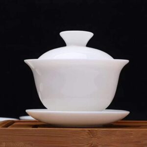 Liang baobao Gaiwan 2 Sets White Porcelain Teacups 110ml Tureen Sancai Cover Saucer for Loose tea Espresso