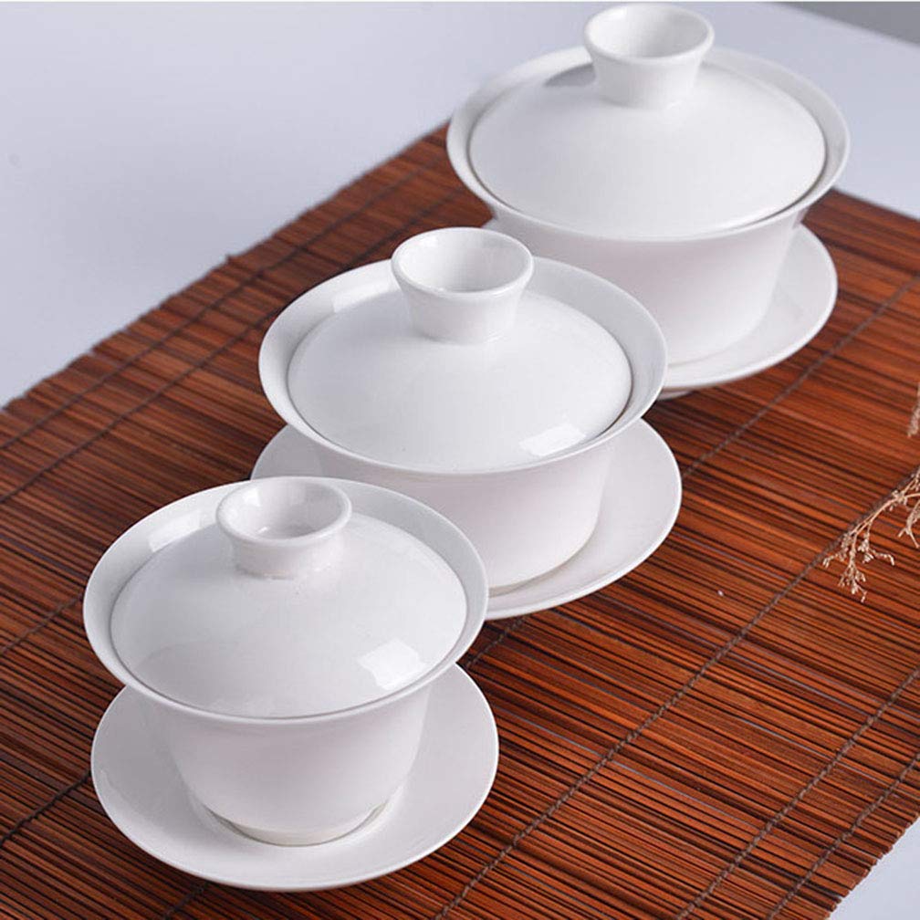 Liang baobao Gaiwan 2 Sets White Porcelain Teacups 110ml Tureen Sancai Cover Saucer for Loose tea Espresso